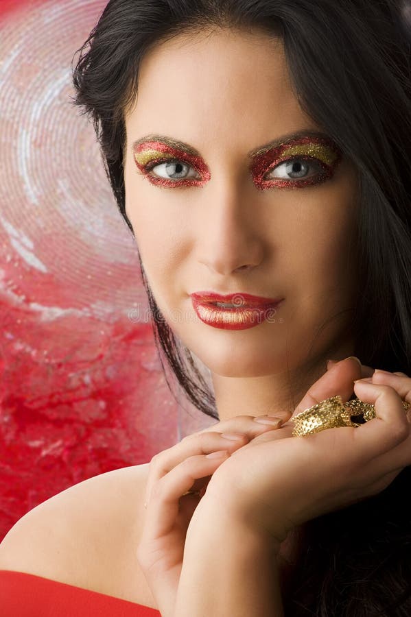 Woman red and gold make up stock photo. Image of creative - 10763274