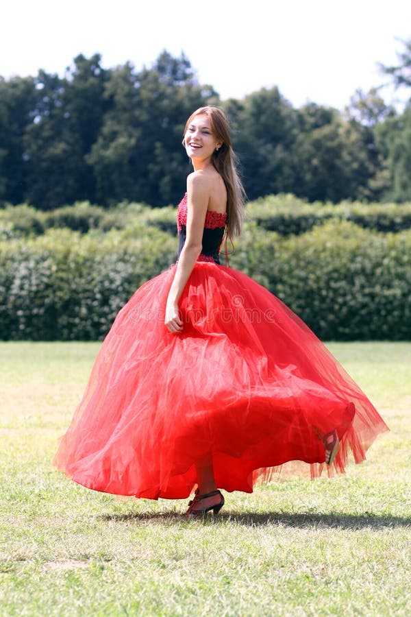 Woman in a Red Gothic Dress Stock Image - Image of attractive ...