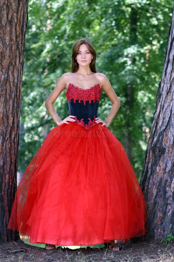 Woman in a Red Gothic Dress Stock Image - Image of person, hair: 35228191