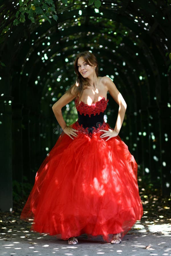 Woman in a Red Gothic Dress Stock Image - Image of hair, gothic: 35228269