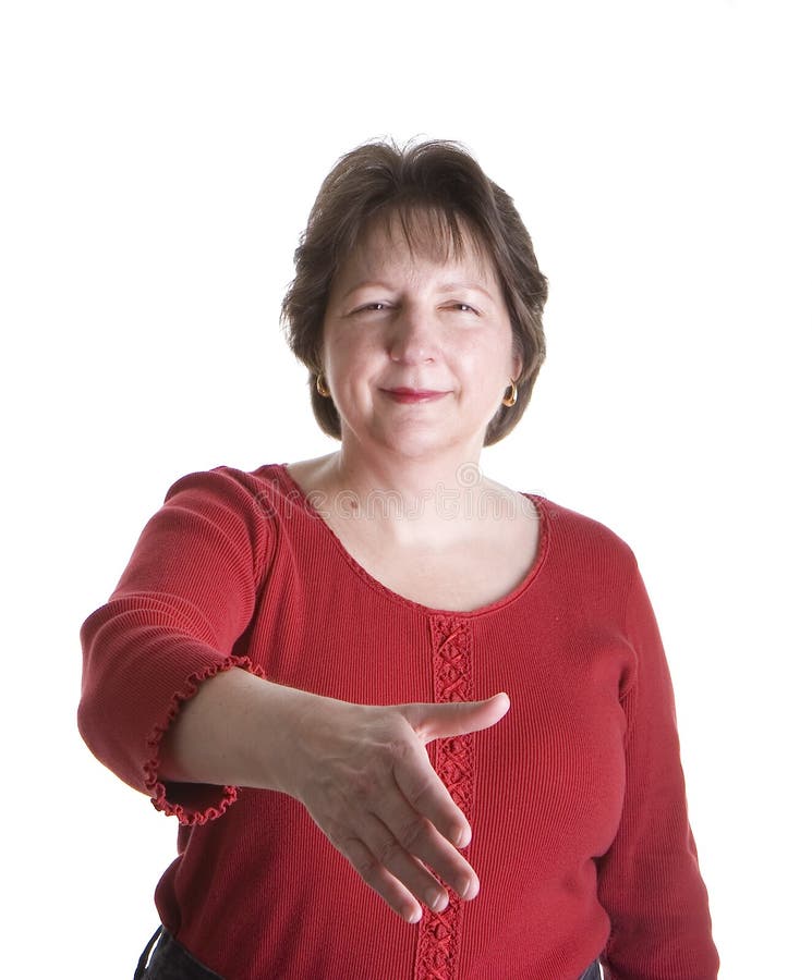 Woman in Red Handshake stock photo. Image of portrait - 5407536