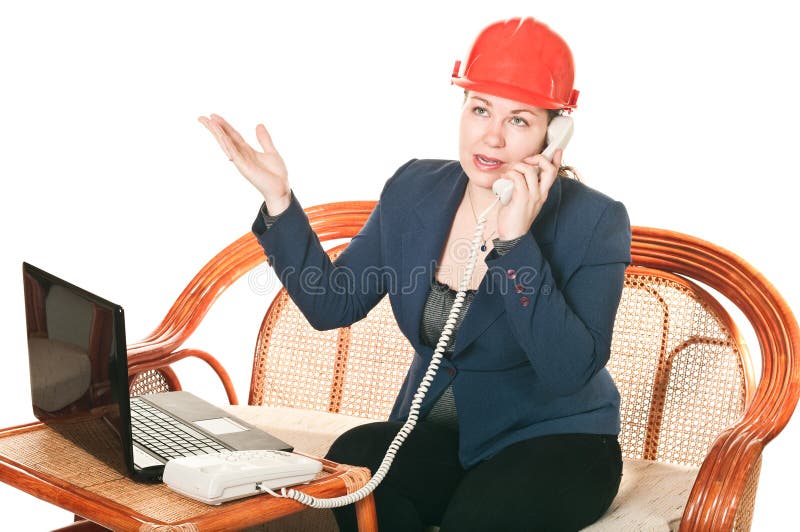 Woman in Red Hard Had Calling by Phone Stock Photo - Image of direction ...
