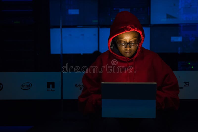 Woman in Red Hoodie Using Gray Laptop Computer Stock Photo - Image of ...