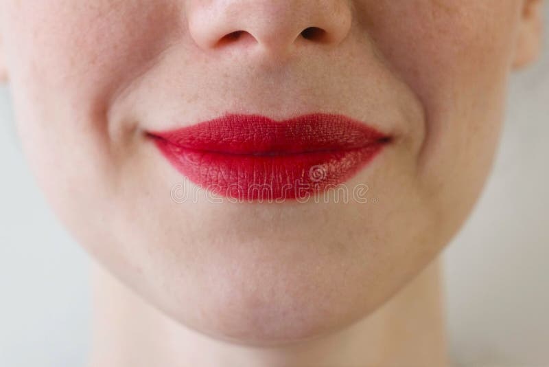 Woman is Red Lips Close Up Indoor. Stock Image - Image of colour ...