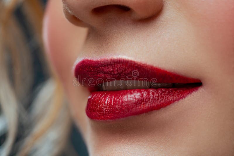 Woman with Red Lips Close Up Smoking French Inhale Stock Image - Image ...