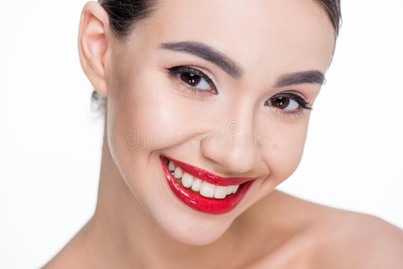 Woman with red lips stock photo. Image of woman, girl - 90857178
