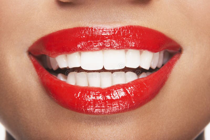 Woman With Red Lips Smiling Stock Photo - Image of mouth, glamour: 31838566