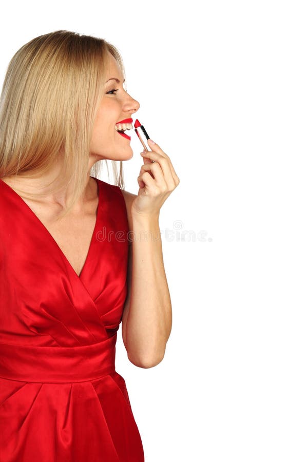 Woman red lipstick stock photo. Image of model, eyes - 32598178
