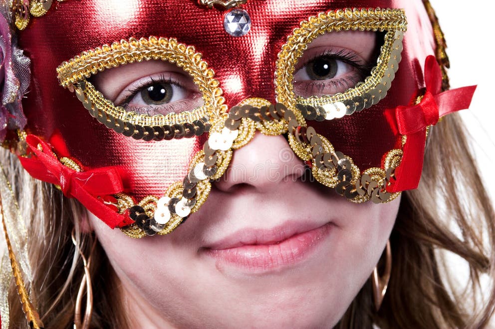 Woman in Red Mask on Carnaval Stock Photo - Image of italy, closeup ...