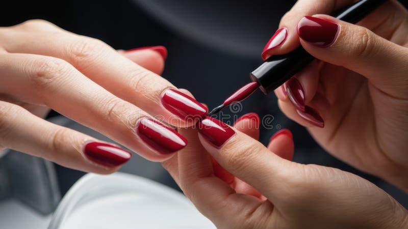 A Woman With Red Nails Getting Her Manicure Done Ai Stock Image Image Of Generated Cuticle