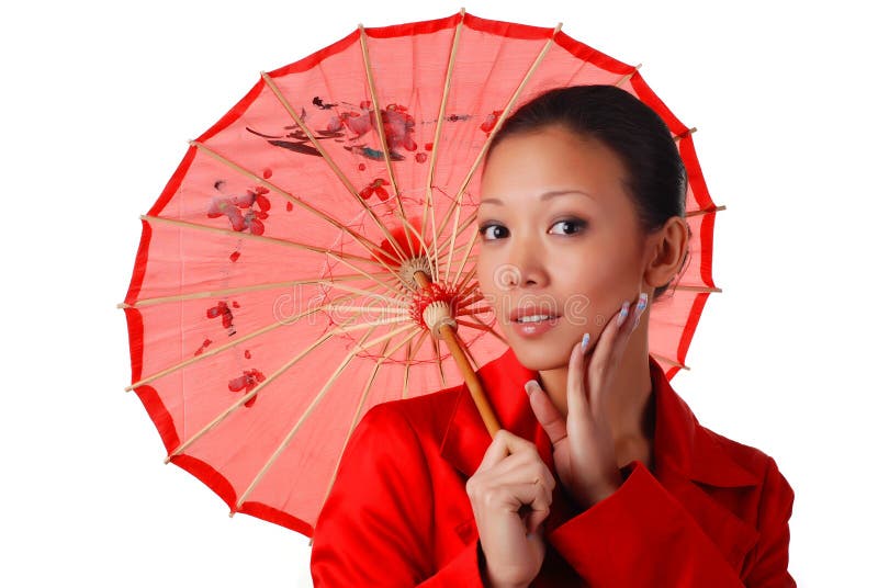 Woman with red parasol stock photo. Image of parasol, women - 7936378