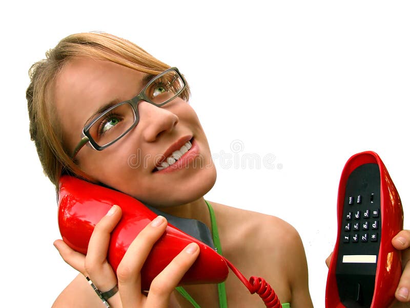 Woman with Red Phone stock photo. Image of blonde, holding - 2423556