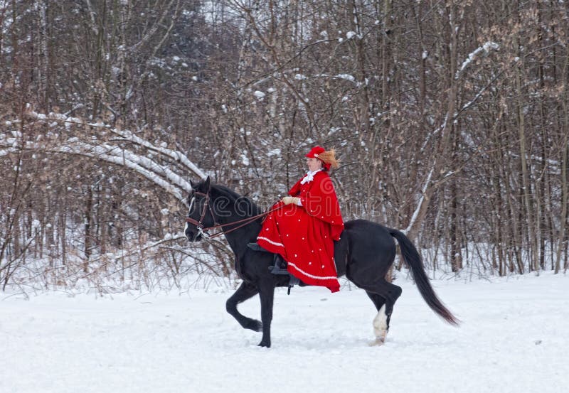 Woman in red riding habit stock image. Image of animal - 29158227