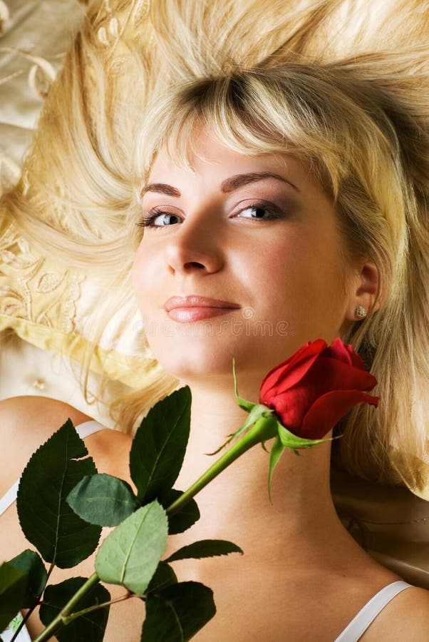 Woman with red rose stock photo. Image of head, cosmetics - 4201766