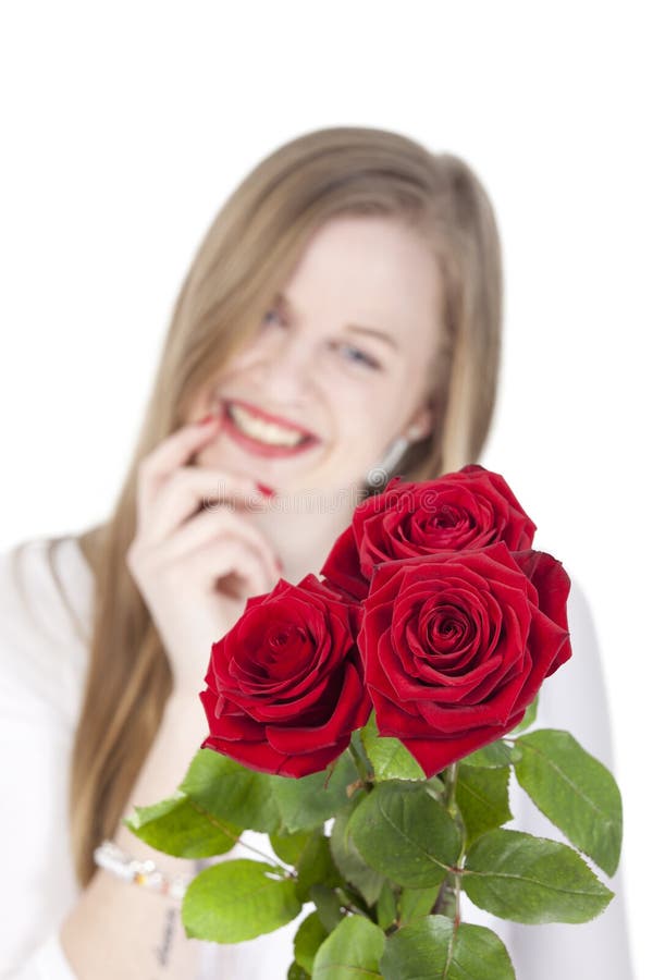 Woman with red roses.GN stock image. Image of smile, happiness - 37524149