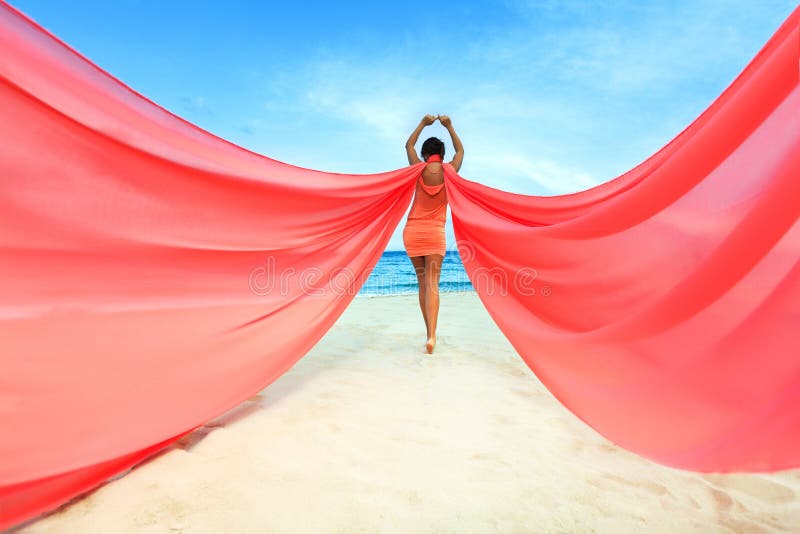 Woman with red scarf stock image. Image of dress, beach - 24549687