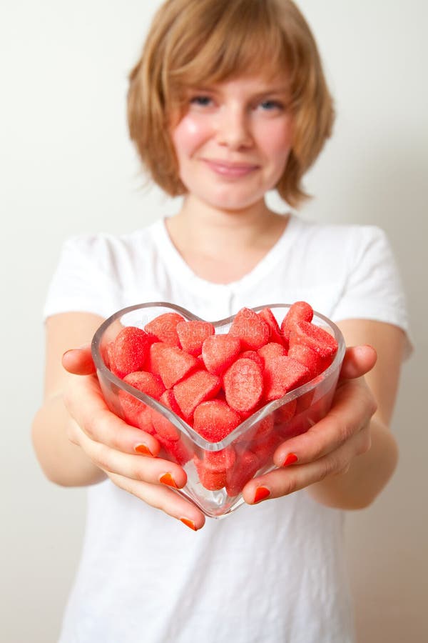 Woman with red sweets stock photo. Image of glass, woman - 21531852