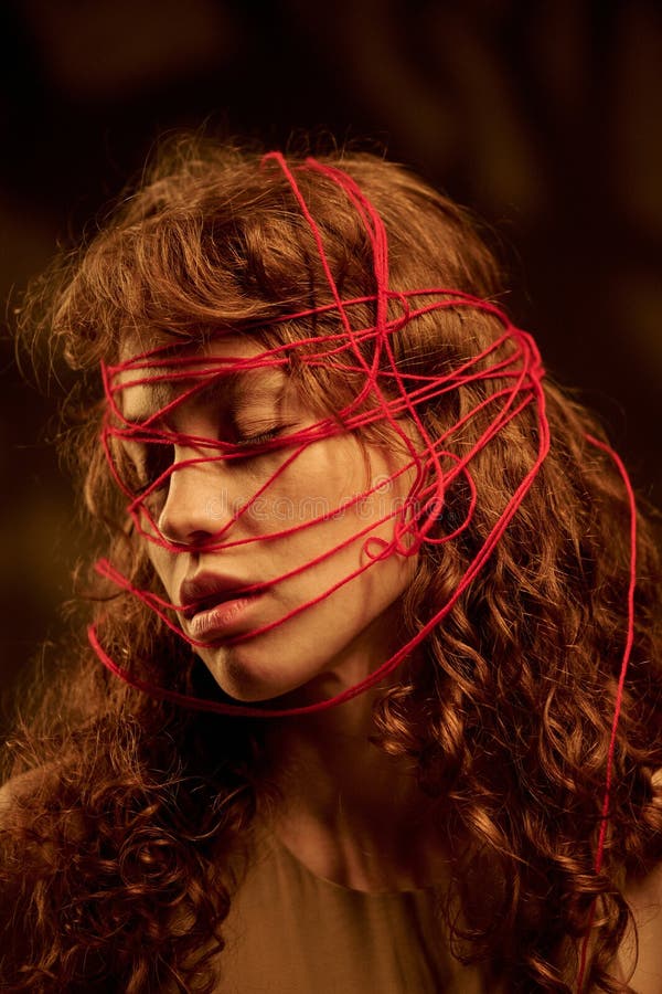 Woman with Red Threads stock photo. Image of model, fashion - 354947560