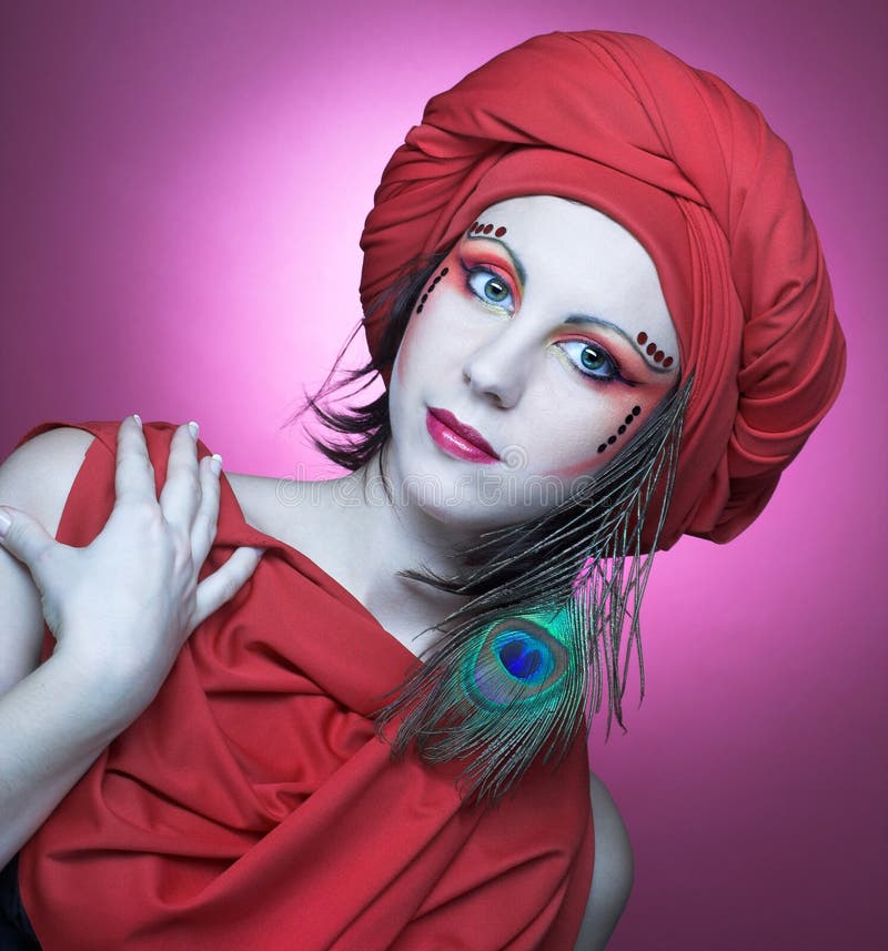 Woman in red turban stock photo. Image of beautiful, black - 37910922