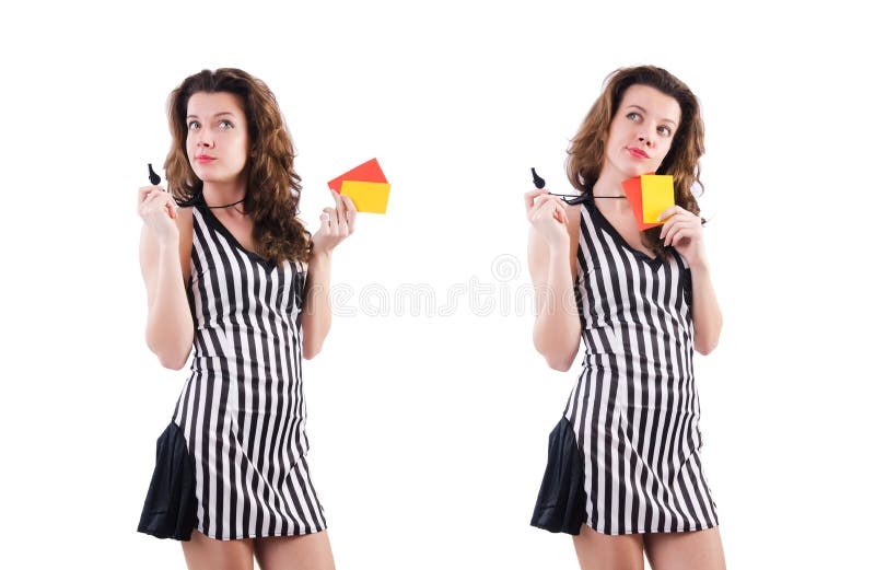 The Woman Referee with Card on White Stock Image - Image of montage ...