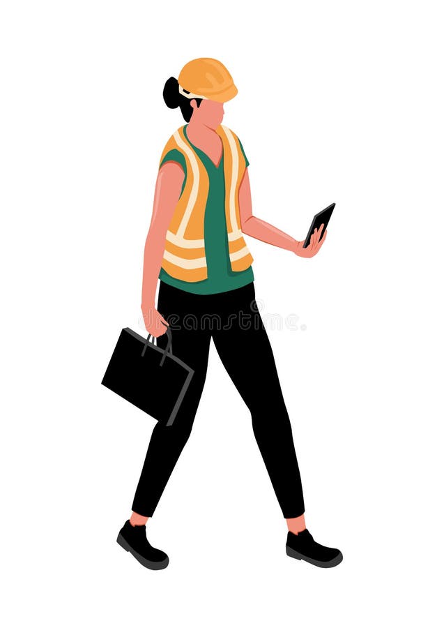 Woman in a Reflective Vest and a Protective Helmet. Stock Vector ...
