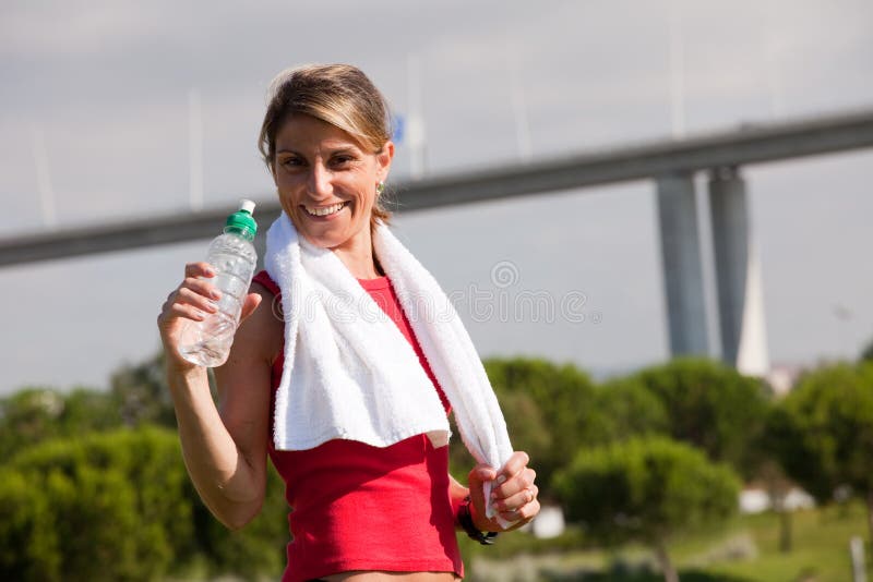 Woman Refreshing after the Exercise Stock Image - Image of enjoy ...