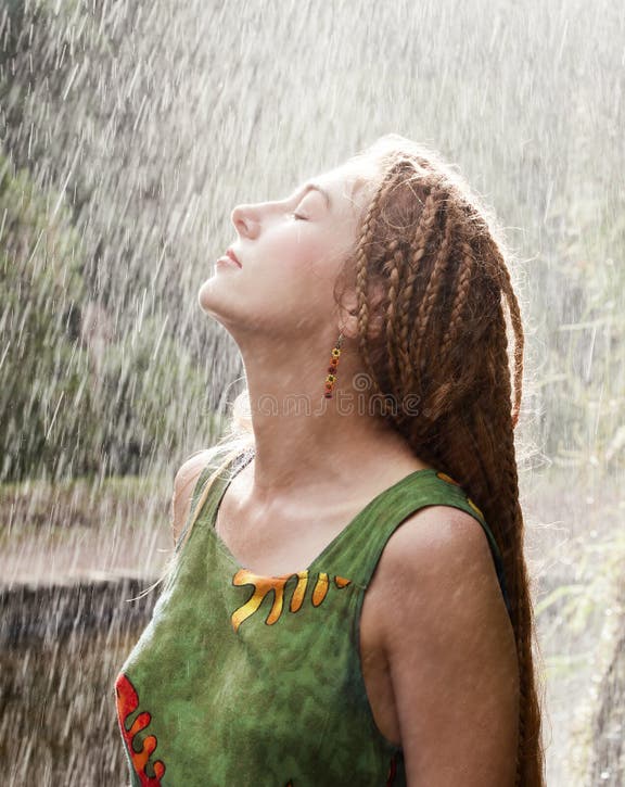 Woman Refreshing in the Rain Stock Image - Image of lifestyle ...