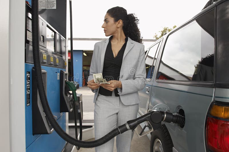 Woman Refuelling Car at Petrol Pump Stock Image - Image of gasoline ...