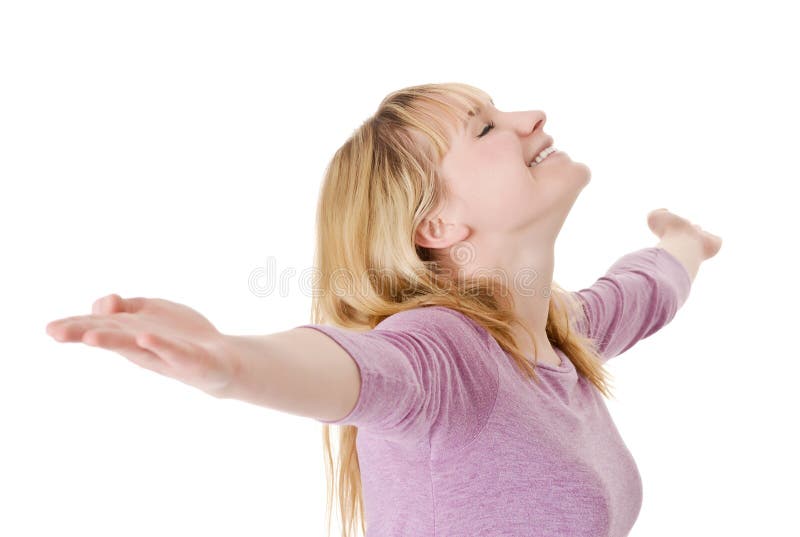 Woman Rejoicing on a Meadow Stock Photo - Image of calm, closed: 31684366