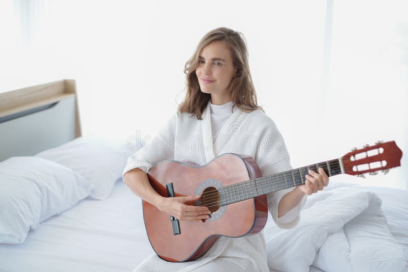 Woman Relax Time on the Bed in Morning Stock Photo - Image of mattress ...