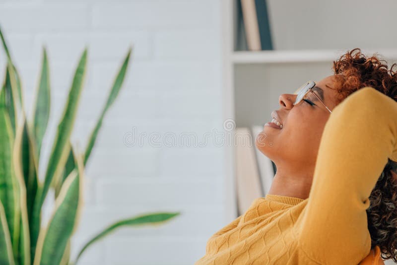 Woman relaxed at home stock photo. Image of home, peace - 250431880