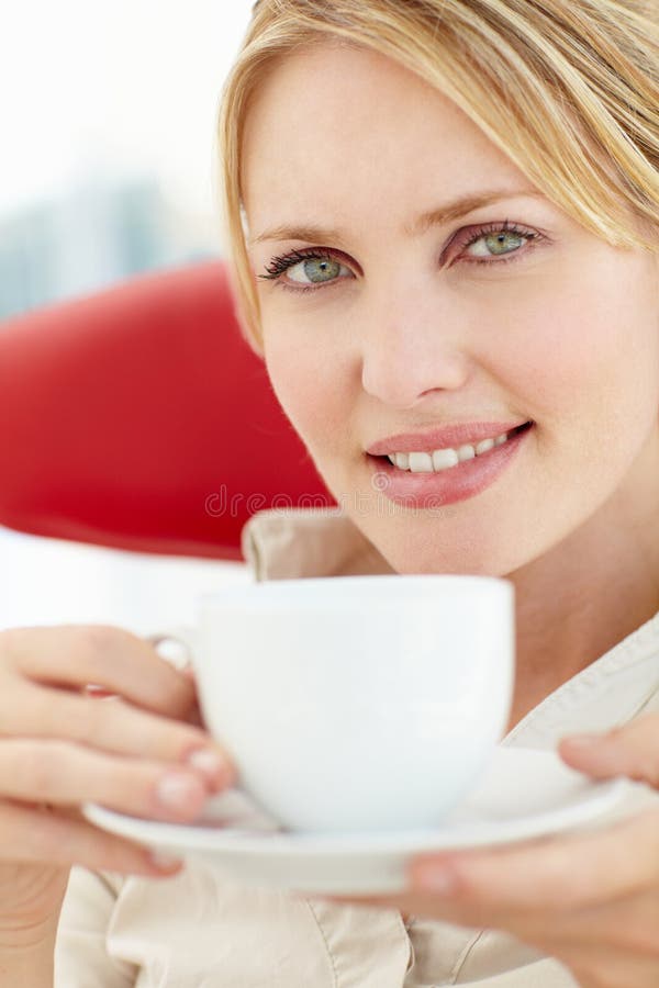 Woman Relaxing with Cup of Tea Stock Image - Image of leisure, relaxing ...