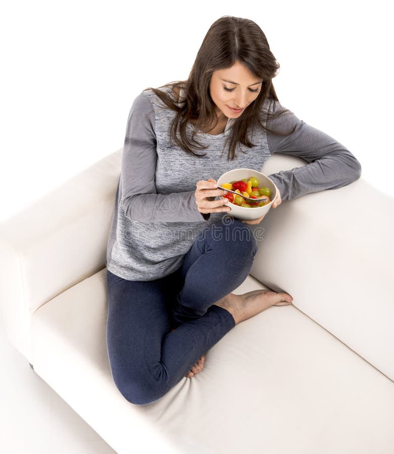 Woman relaxing and eating stock image. Image of caucasian - 59127107