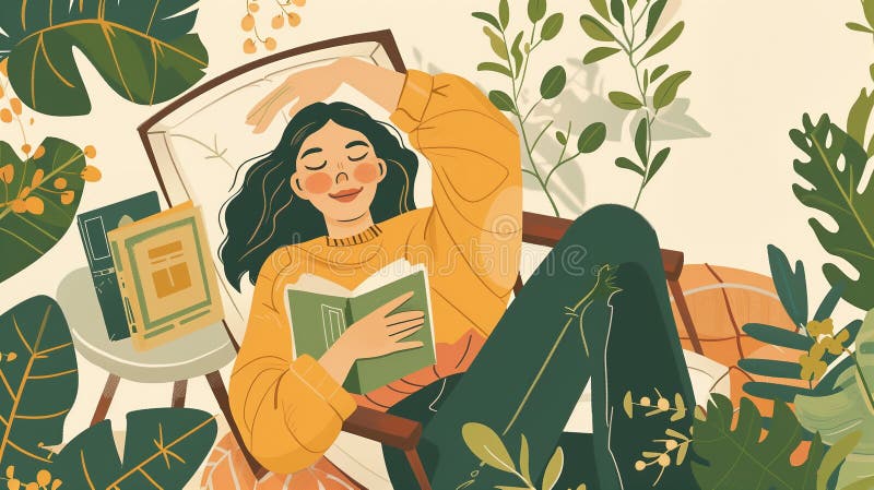 Woman Reading Book Relaxing Illustration Stock Illustration ...