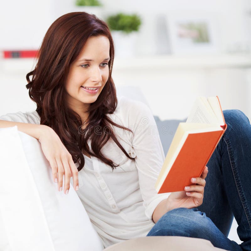 Woman Relaxing and Reading a Book Stock Photo - Image of comfortable ...