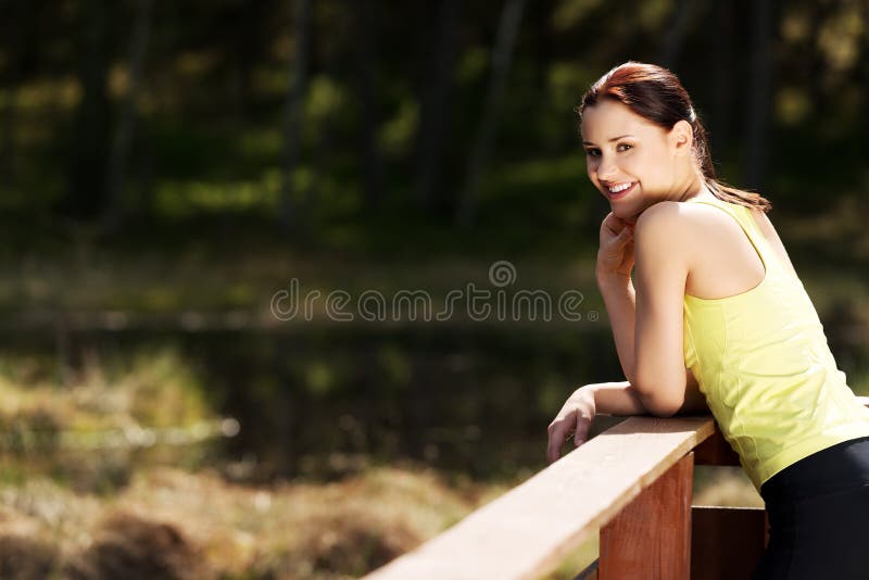 Woman Relaxing after Running Stock Photo - Image of runner, happiness ...