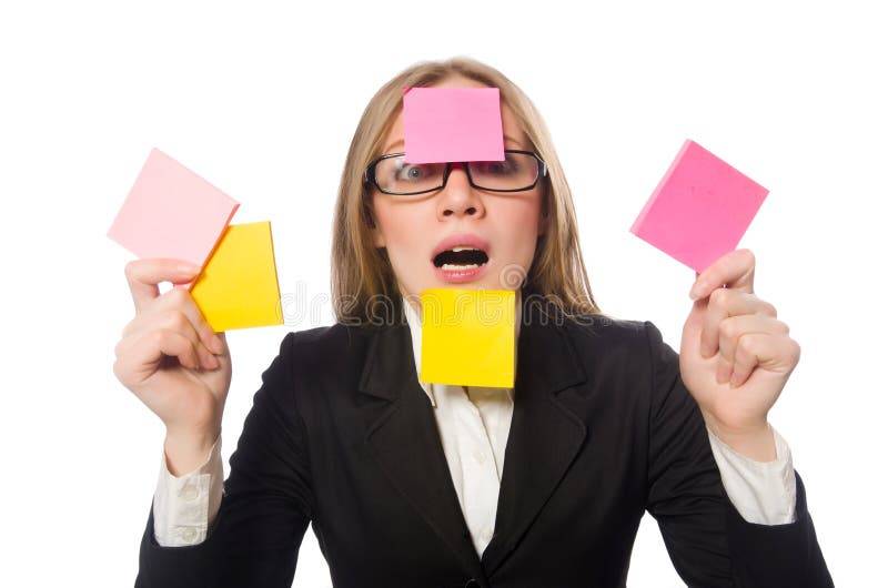 Woman with Reminders Isolated on White Stock Photo - Image of face ...