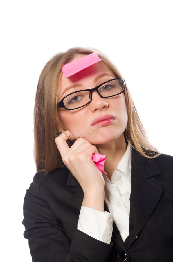 The Woman with Reminders Isolated on White Stock Photo - Image of ...