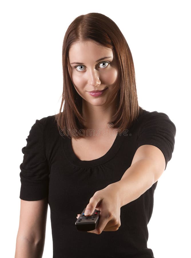 Woman with remote stock image. Image of control, beauty - 33731511