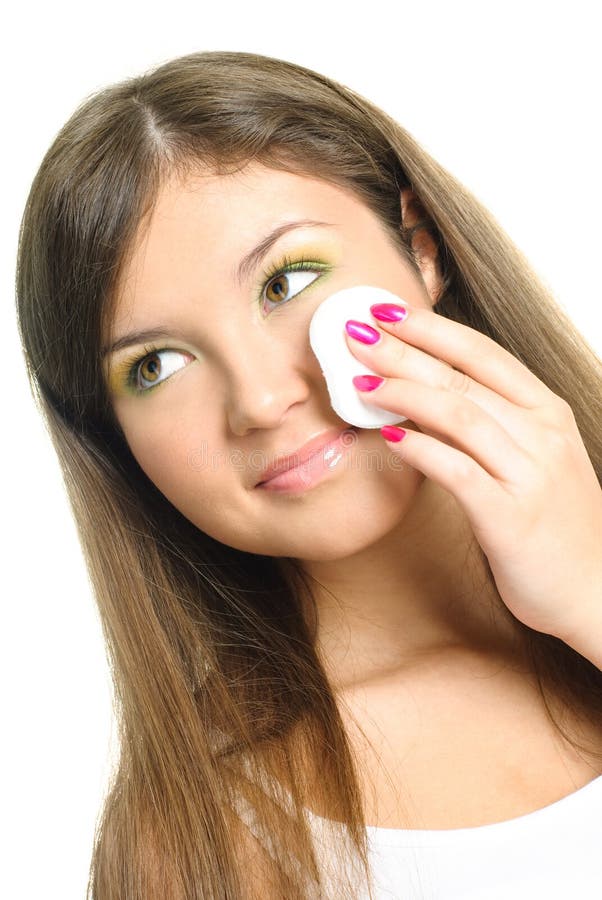 Woman removing makeup stock image. Image of cosmetics - 9182449