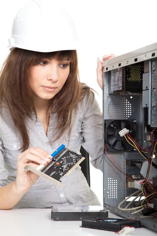 Woman Repairing the Computer Stock Image - Image of beauty, caucasian ...