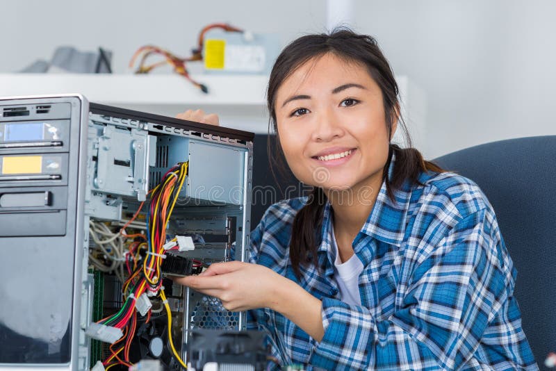 Woman Repairing Electronic Component Computer Stock Photo - Image of ...