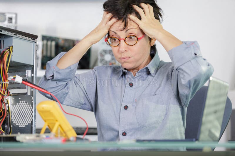 Woman Repairs Computer Breakdown Stock Photo - Image of home, digital ...