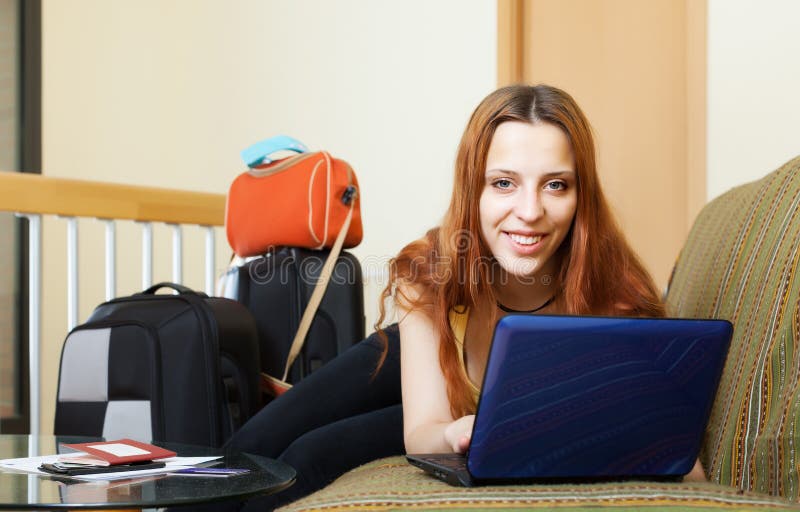 Woman Reserving Hotel Online in the Internet Stock Image - Image of ...