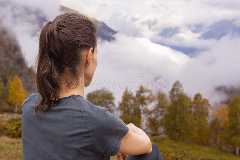 Woman Rest in Hike Looking Above Cloud of Highland Stock Image - Image ...
