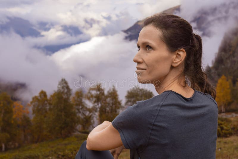 Woman Rest in Hike Looking Above Cloud of Highland Stock Photo - Image ...