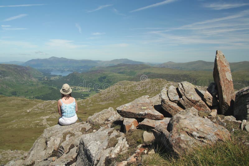 Woman at Rest in Lake District Stock Photo - Image of fells, hiking ...