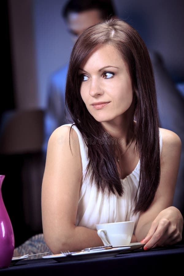 Woman in a restaurant stock image. Image of evening, people - 31603423