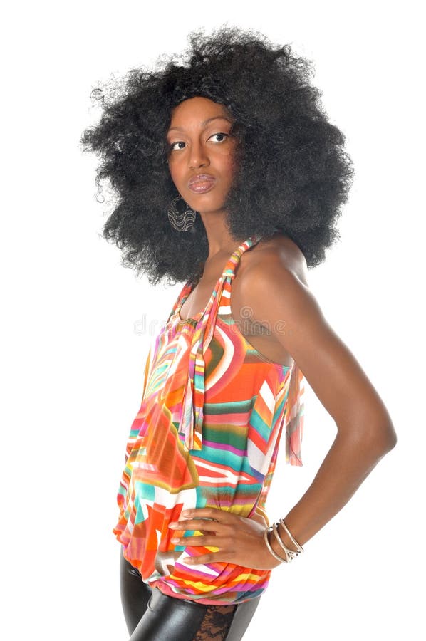 Woman in Retro Afro Hairstyle Stock Image - Image of bracelet, female ...