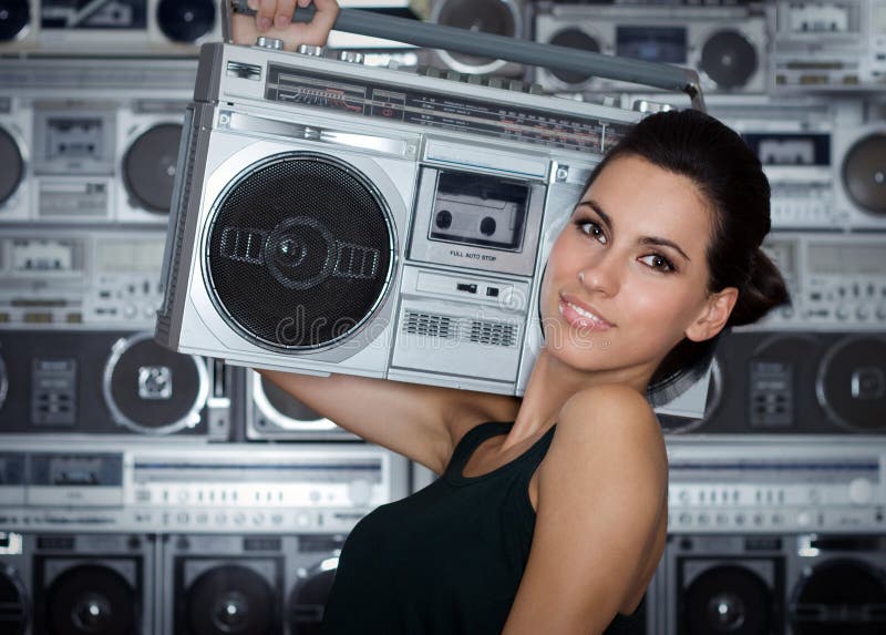 Woman with retro Boom Box stock image. Image of person - 12795527